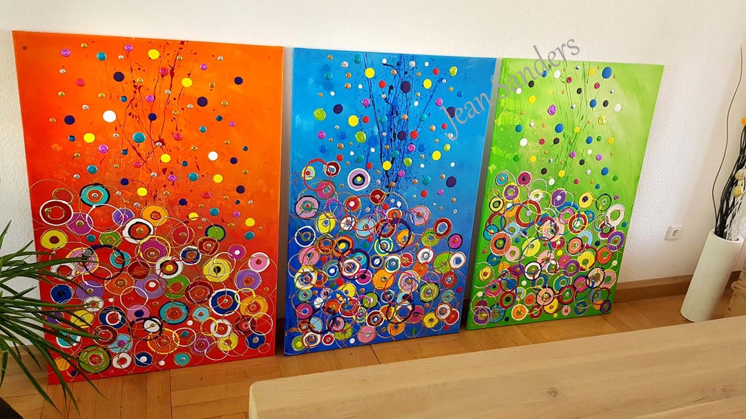 JEAN SANDERS-120x240cm-3 teilig abstrakt bunt farbenfroh knallig ...