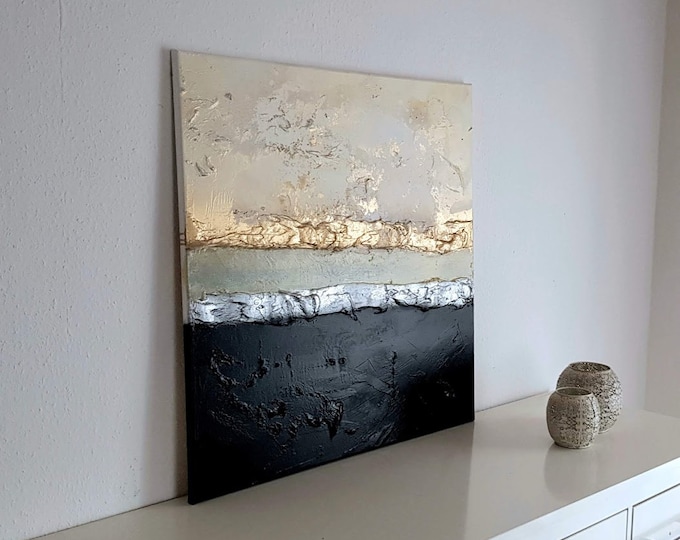 JEAN SANDERS -Bild UNIKATE 80x80cm, Struktur Textur Bild gold/silber ...