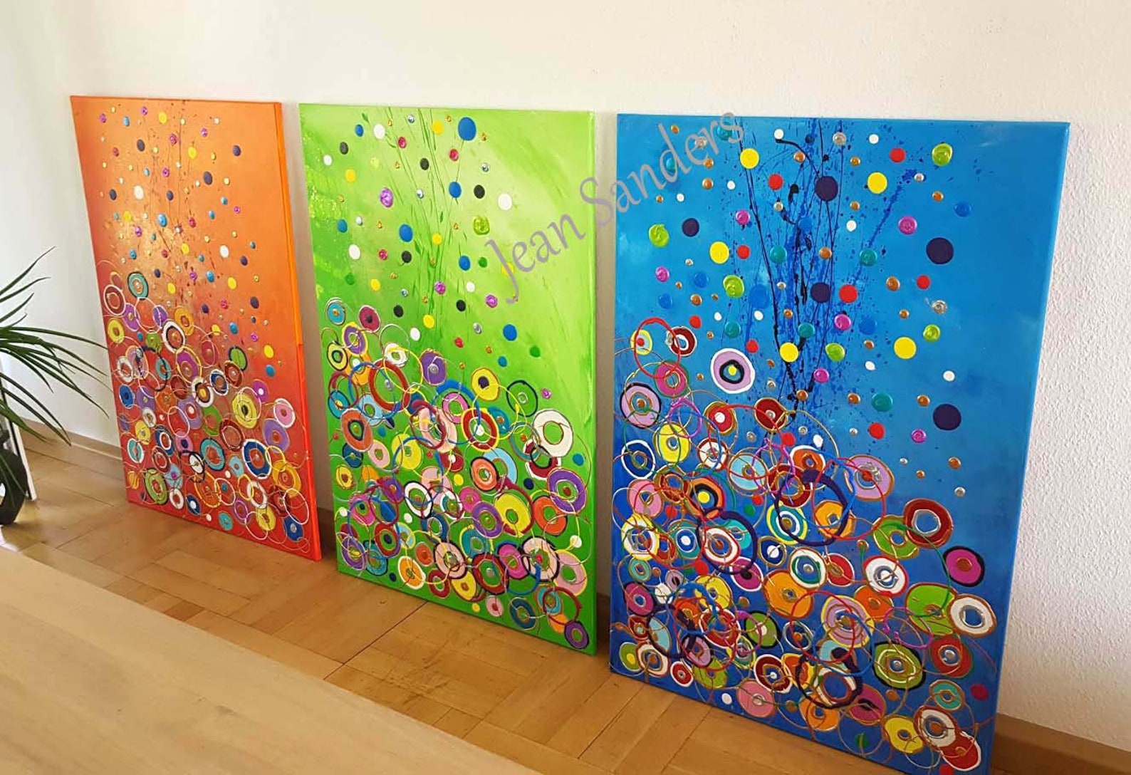 JEAN SANDERS-120x240cm-3 teilig abstrakt bunt farbenfroh knallig ...