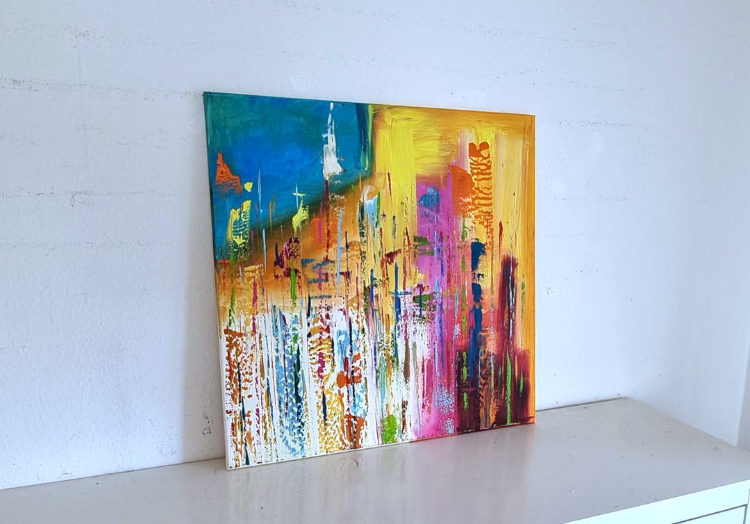 JEAN SANDERS -80x80cm Unikate Gross Abstrakt Gemälde Bunt Mehrfarbig ...