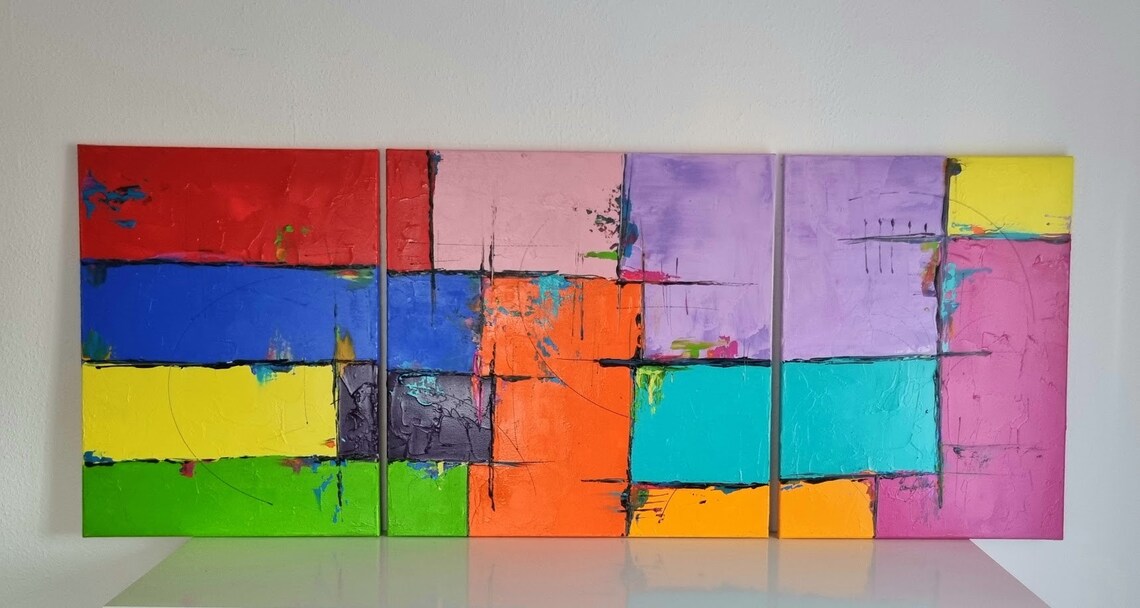 JEAN SANDERS 220x80cm XL 3 teiliges buntes abstraktes | Etsy