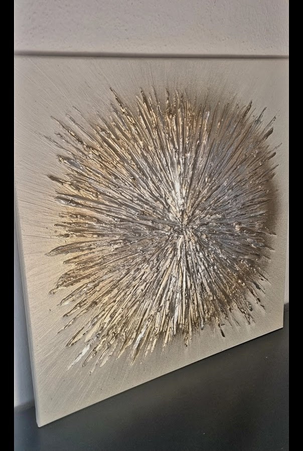 JEAN SANDERS - SUNLIGHT ,Wanddeko.Handgemalt.creme beige gold silber ...