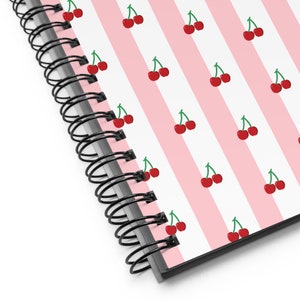 Spiral Notebook, Cherry Theme Notebook, Cherry Striped Notebook ...