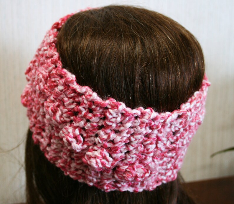 Hand Crocheted Ear Warmer or Head Band Variegated Colors of Red Pinks ...