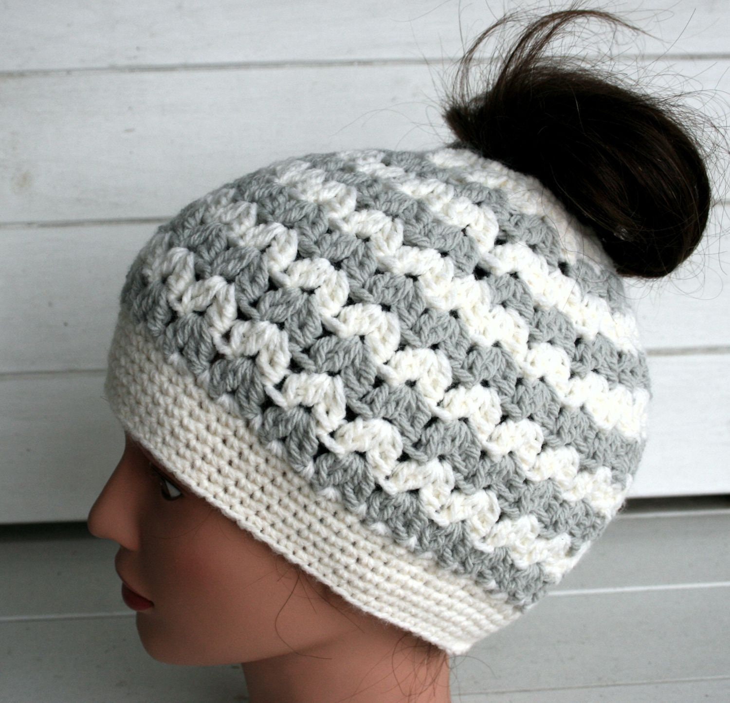 This Toboggan Opens at the Top for Your Pony Tail. Gray and White ...