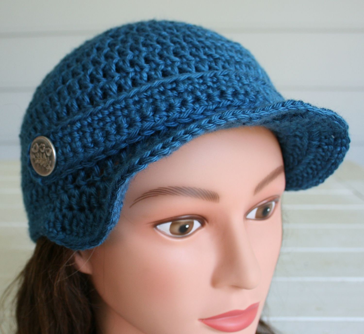 A Blue Summer Cap With a Stylish Visor. Crocheted With a Soft ...
