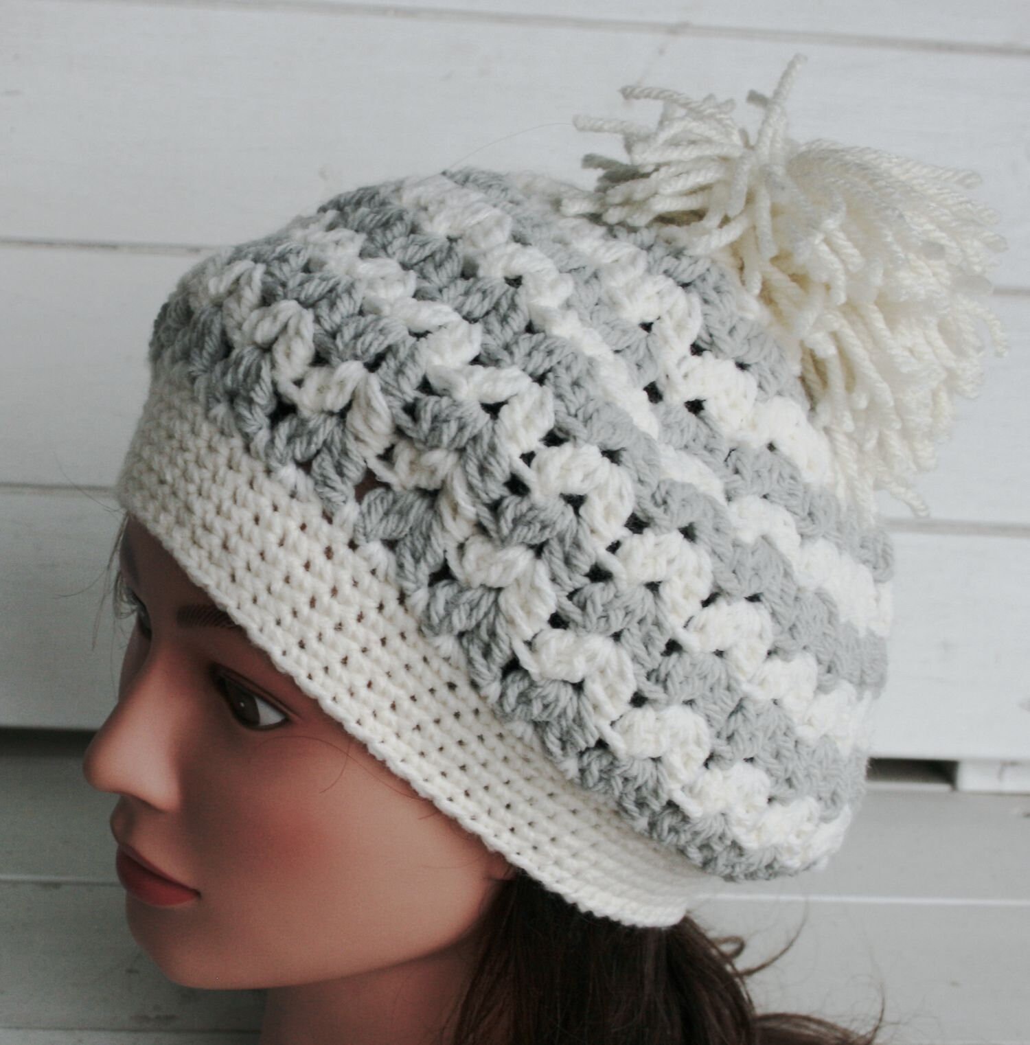 This Toboggan Opens at the Top for Your Pony Tail. Gray and White ...