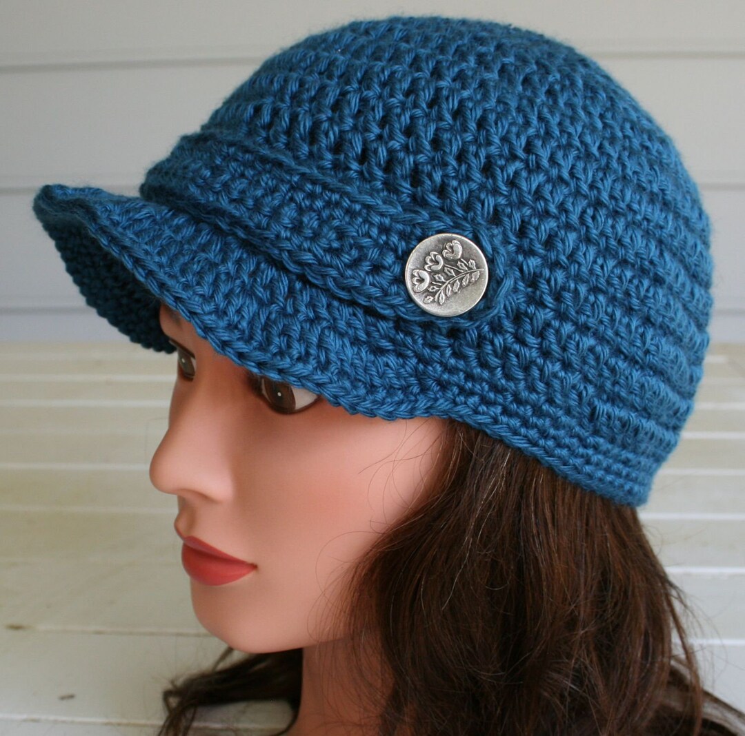 A Blue Summer Cap With a Stylish Visor. Crocheted With a Soft ...
