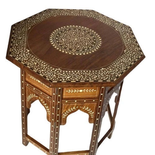 Bespoke Bone Inlay Wooden Side Table: Octagonal End Table With Spill ...
