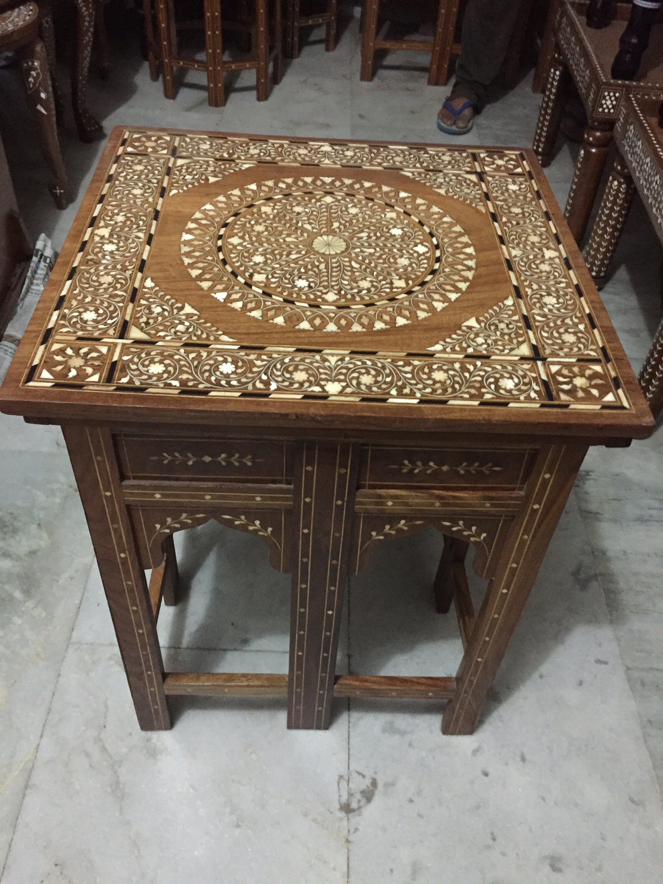 Inlaid Side Table Inlay Coffee Table Square Corner Table Natural Wood ...