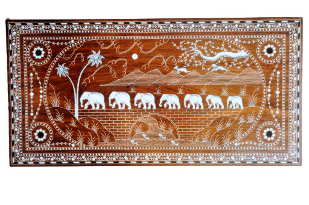 Custom Inlay Coffee Table, Rectangular Inlay Furniture Handmade Wooden ...