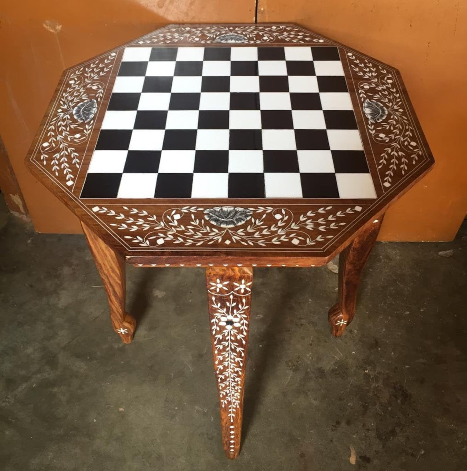 Wood Octa Chess Table With Handmade Inlay Custom Sizes Available - Etsy