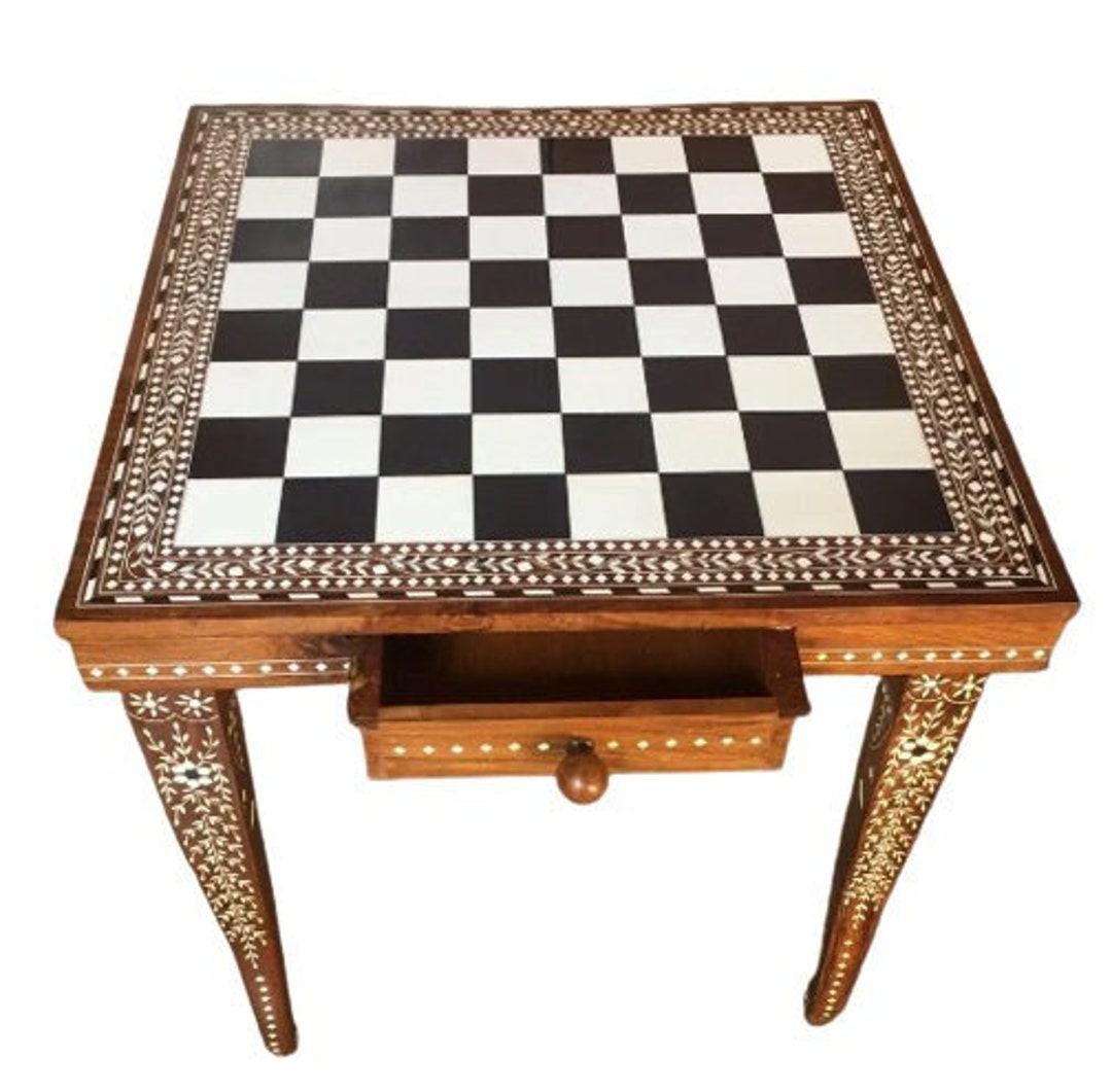 Customizable Handmade Inlaid Wooden Chess Table Unique Chess Experience ...