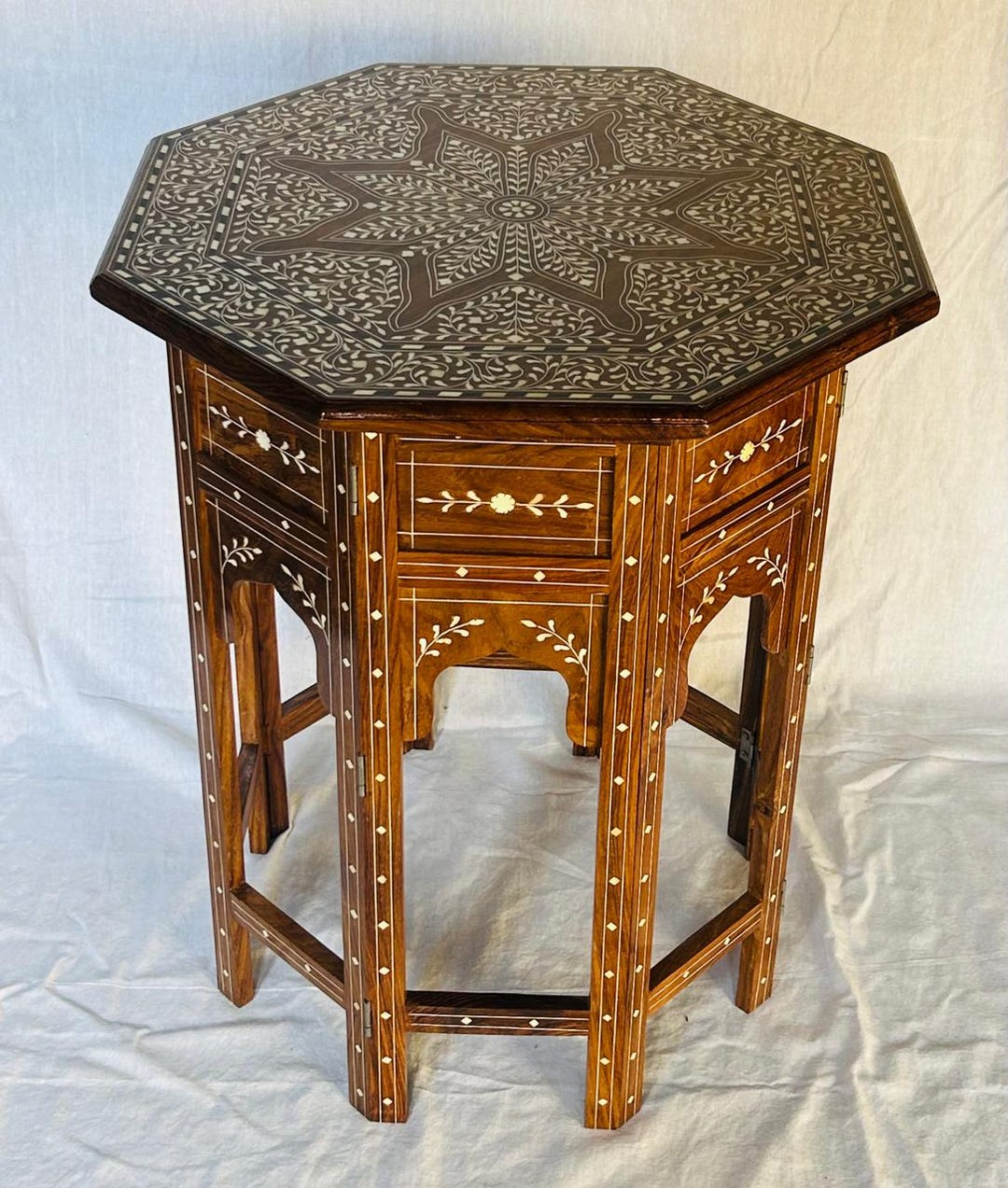 Octagonal Bone Inlaid Side Table, Handmade Wood End Table & Nightstand ...