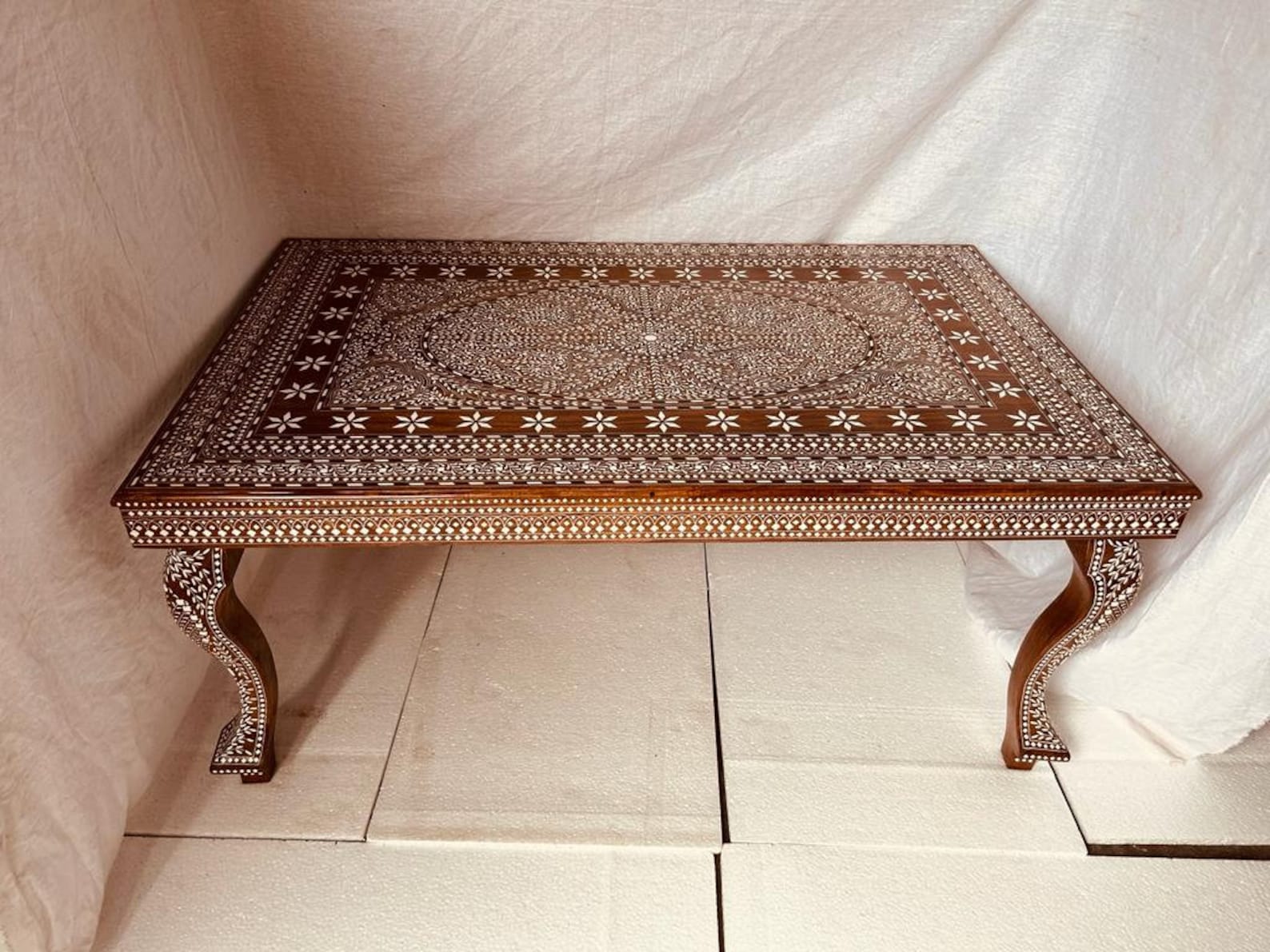 Custom Built Wooden Rectangular Dining Table in Acrylic Bone Inlay ...