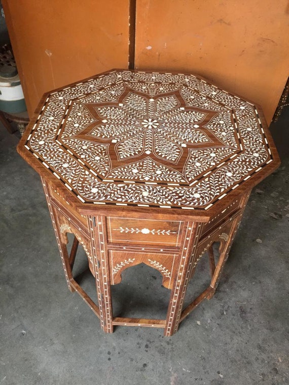 Bespoke Wooden Side Table With Inlay Wood Inlaid End Table Octagonal Corner Table Removable Top Spill resistant Coating Etsy UK