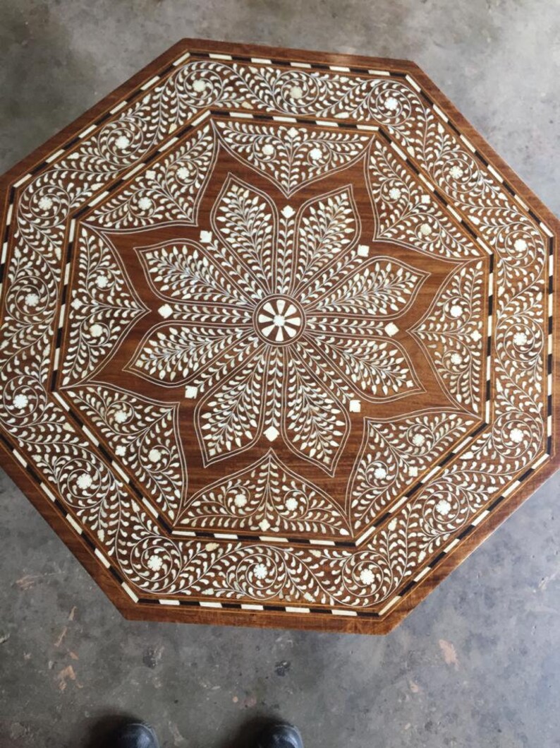Bespoke Wooden Coffee Table With Bone Inlay, Wood Inlaid End Table ...