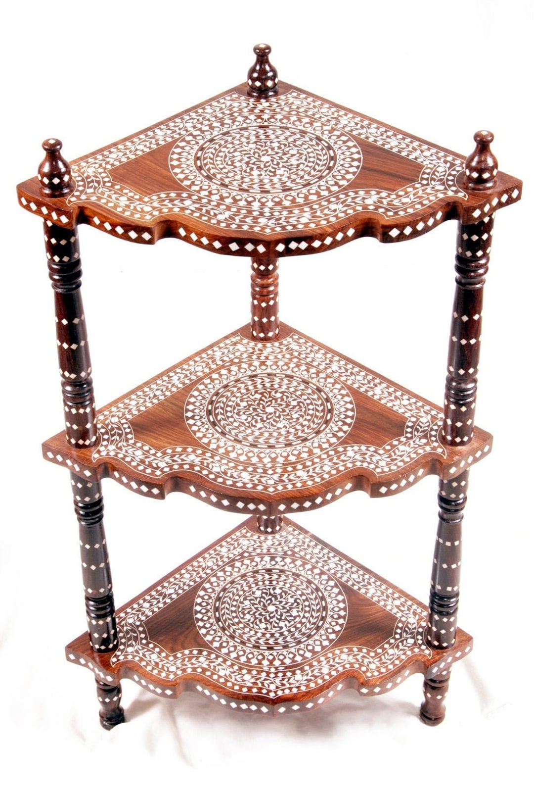 Wooden Corner Table With Fine Hand Inlay, Natural Wood Corner Table ...