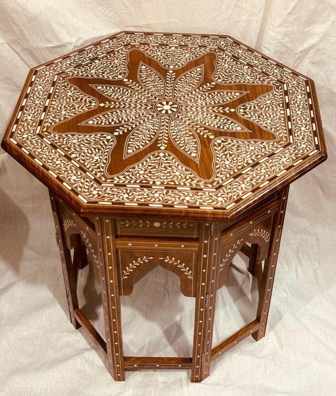 Custom-made Wooden Side Table With Bone Inlay, Wood Inlaid Coffee Table ...