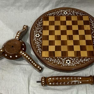 Handmade Round Chess Table in Natural Inlay Wood - Custom Sizes ...