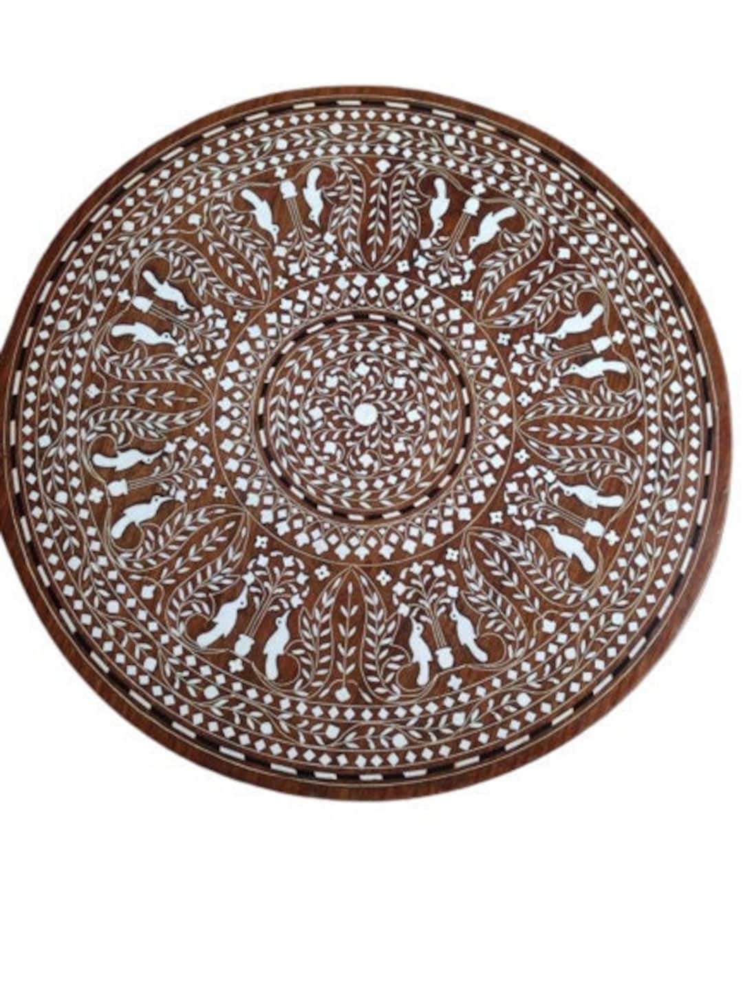 Handmade Pearl White Inlay Coffee Tables in Solid Inlaid Wood Round ...