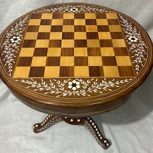 Handmade Round Chess Table in Natural Inlay Wood - Custom Sizes ...