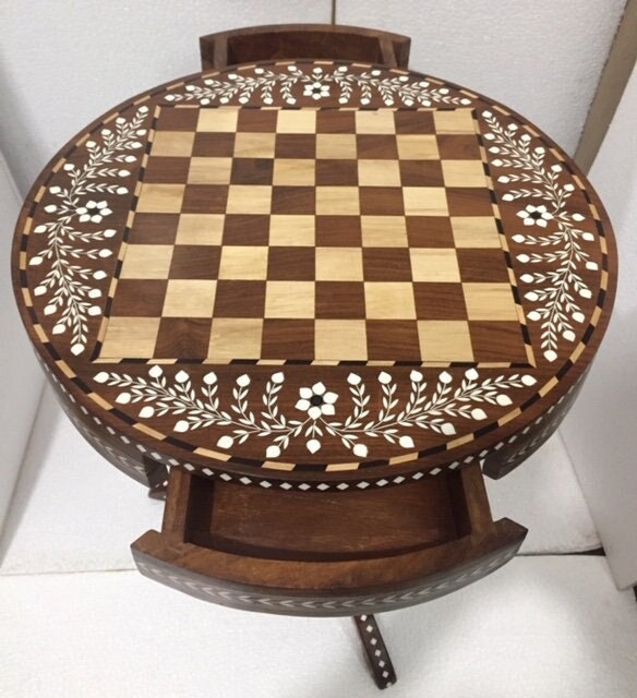 Unique Handmade Inlaid Chess Table Functional Art for Game - Etsy
