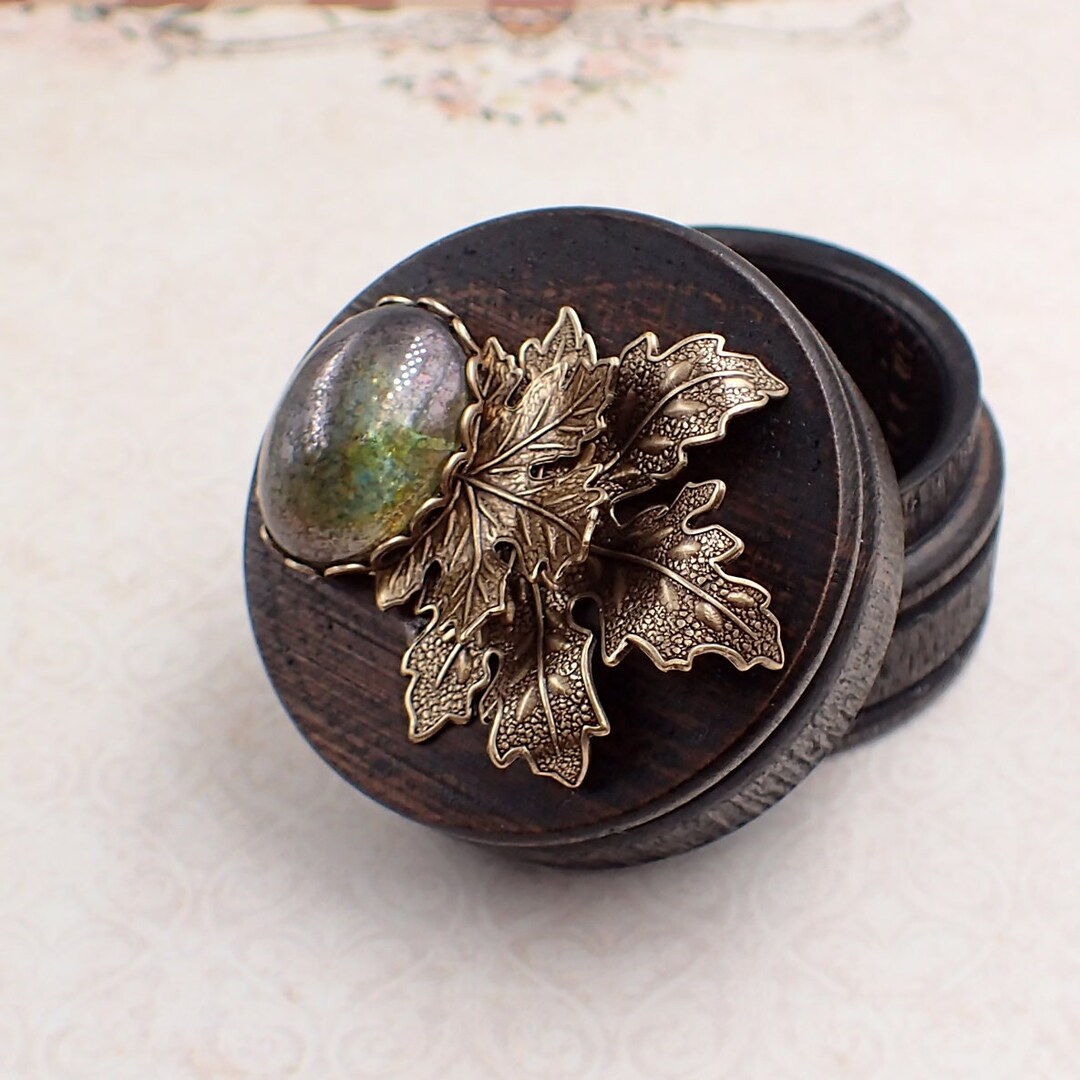 Rustic Woodland Trinket Box Stained Wood Ring Box Vintage Style Brass ...