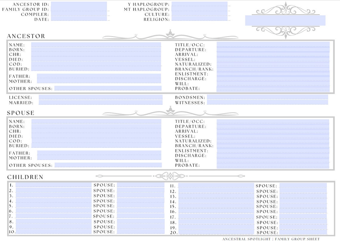 Family Group Sheet Research Log X2 5 Generation Pedigree Chart DIGITAL ...