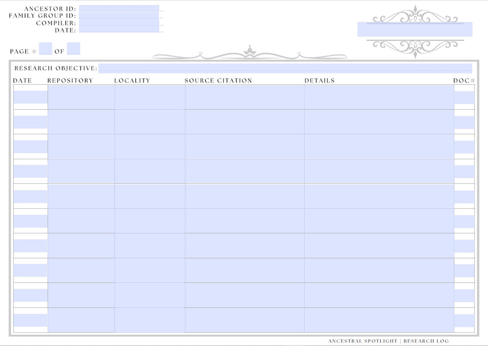 Family Group Sheet + Research Log X2 + 5 Generation Pedigree Chart ...