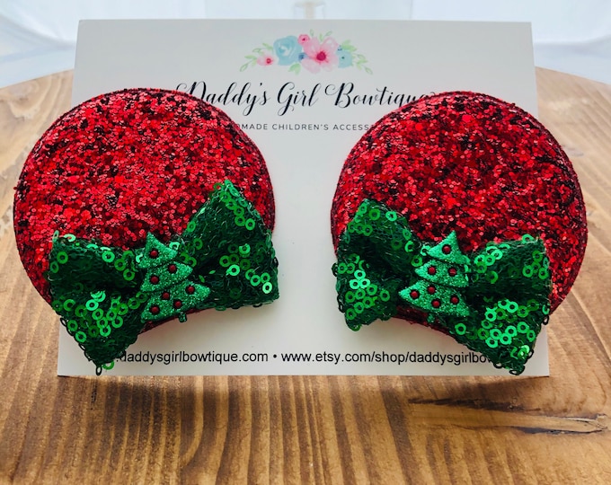 Christmas Minnie Mouse Ear Clips - Minnie Ears - Christmas Mouse Ears ...