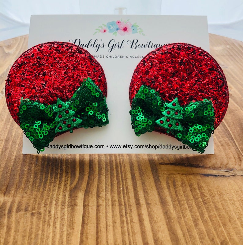 Christmas Minnie Mouse Ear Clips Minnie Ears Christmas | Etsy