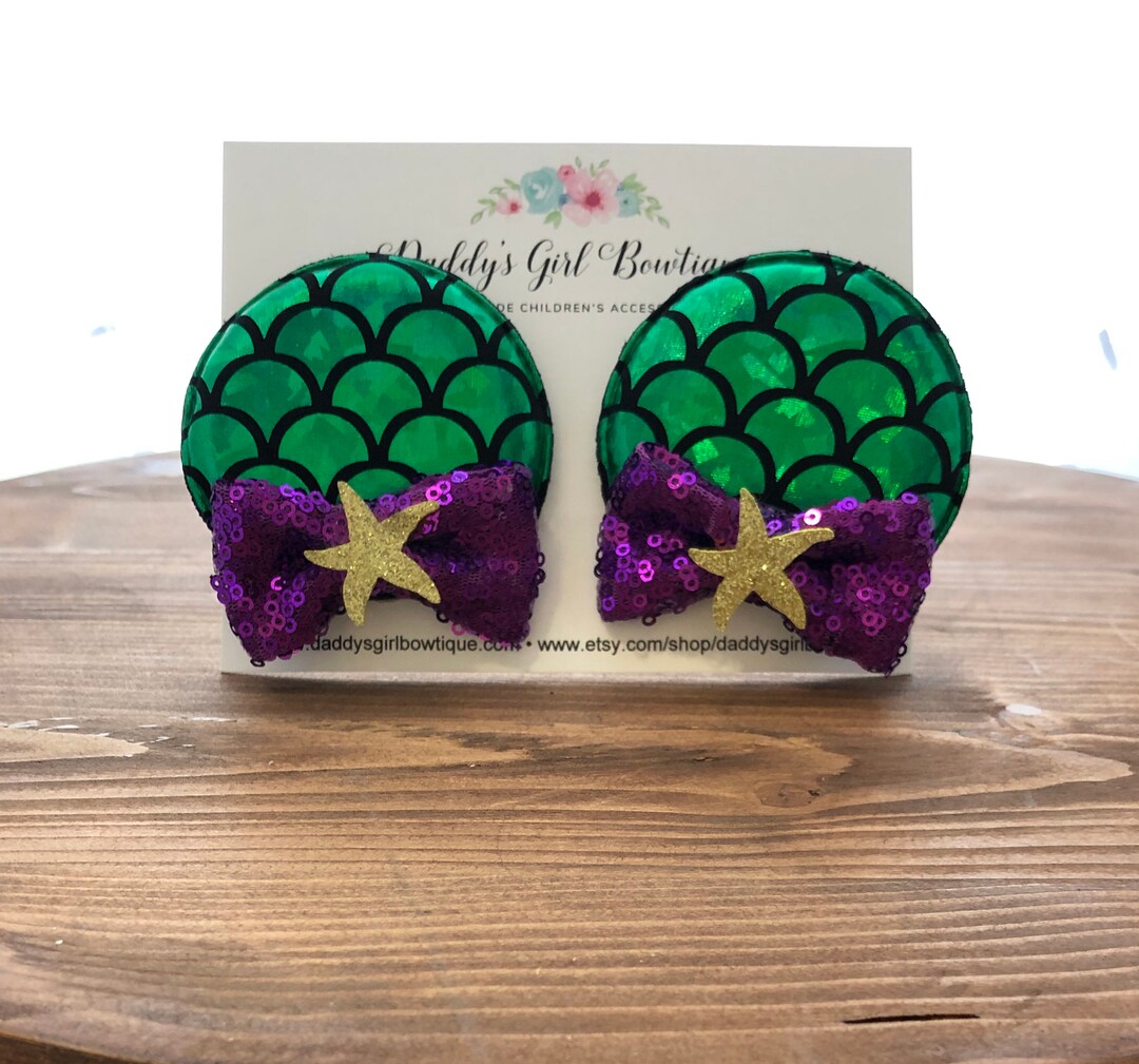 Ariel Minnie Mouse Ear Clips Ariel Minnie Mouse Ears Little Mermaid ...