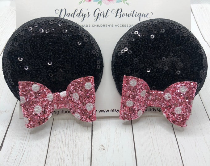Minnie Mouse Pink Ear Clips - Minnie Ears - Pink Mouse Ears - Minnie ...