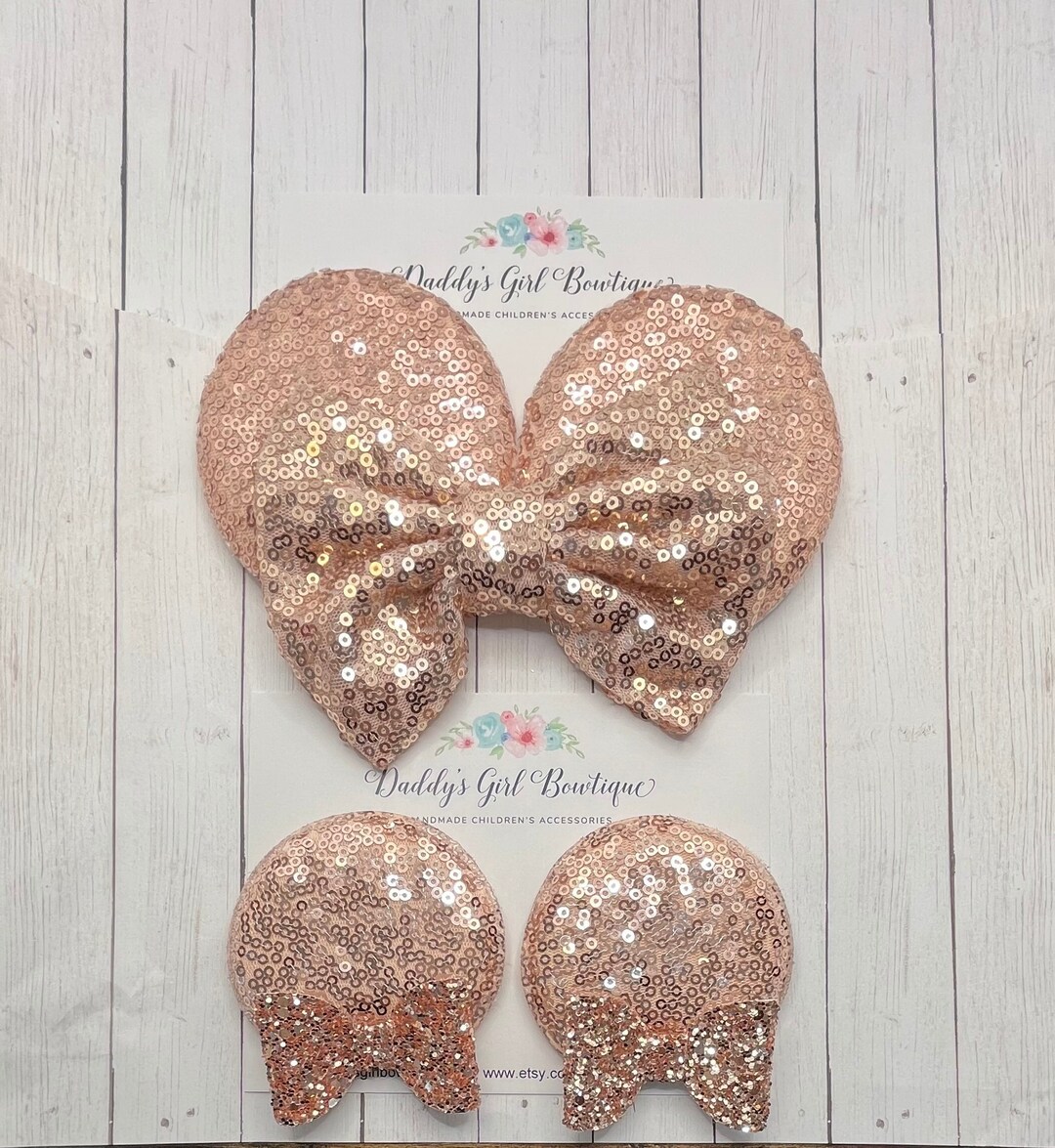 Rose Gold Minnie Mouse Ear Clips - Rose Gold Ears - Rose Gold Mouse ...