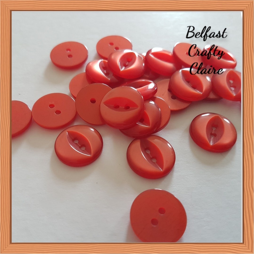 10 or 25 Buttons RED FISHEYE Fish Eye Resin Sewing Buttons Size 11mm ...