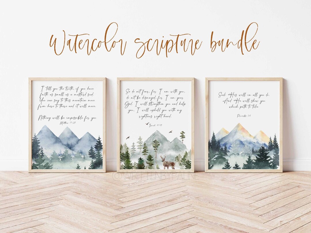 Watercolor Bible Verse Wall Art - Proverbs, Isaiah, Matthew - Etsy UK