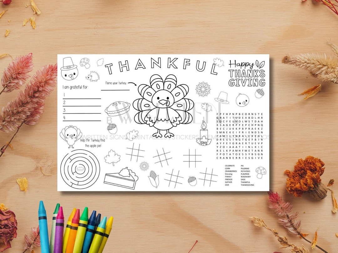 Thanksgiving Activity Placemat | Kids Thanksgiving Crafts - Etsy