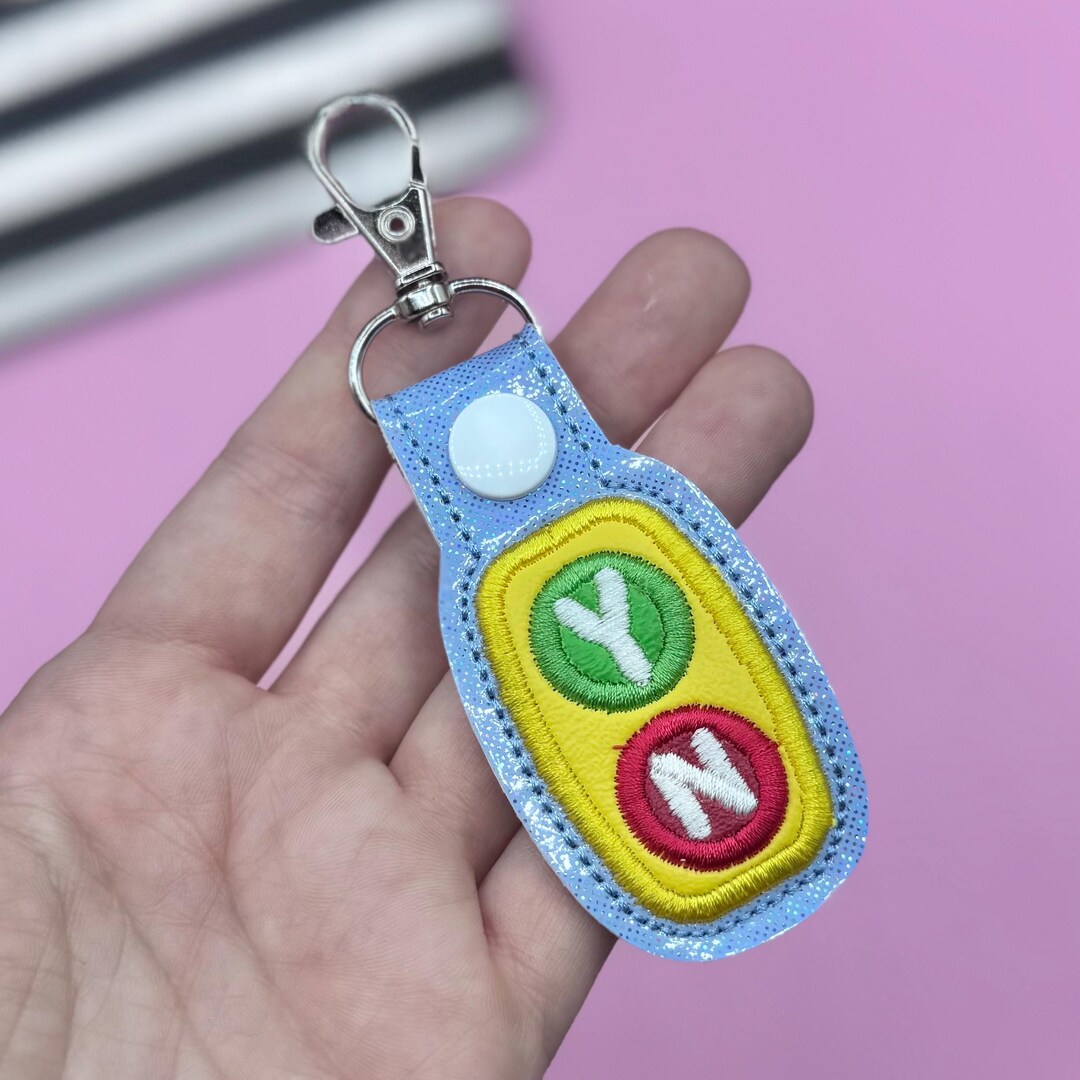 YES NO Button Embroidered Keychain - Etsy