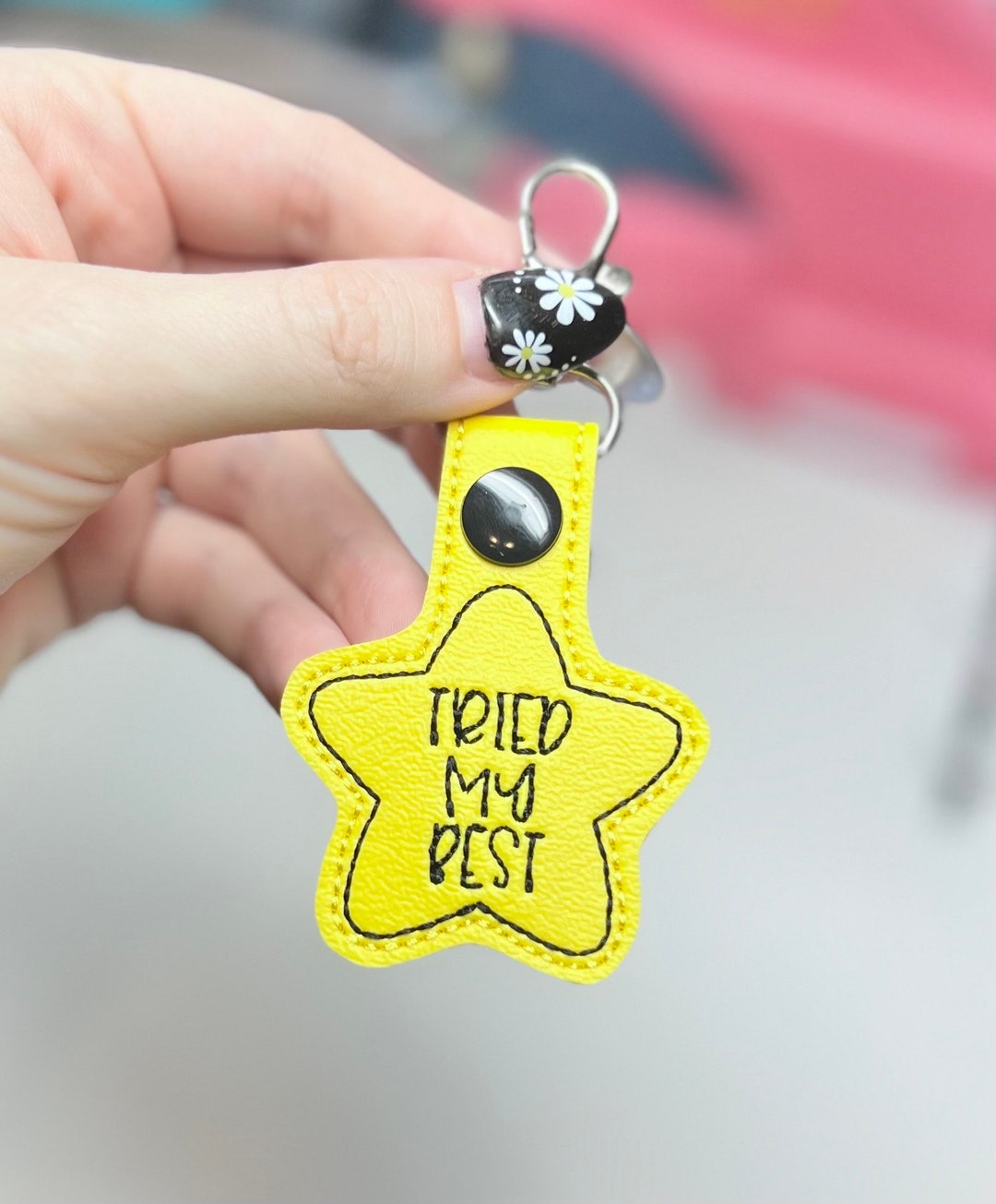 Yellow Gold Star Tried My Best Keychain Tag Reward Participation - Etsy