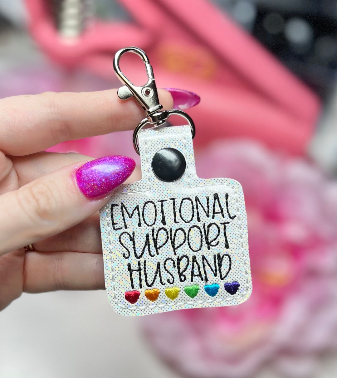 Emotional Support Husband Rainbow Hearts Snap Tab Design - Etsy