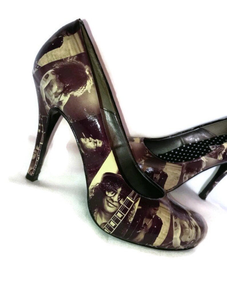 Custom Made Womens High Heels Album Cover Shoes Rock Band Design Your Own Favourite Music