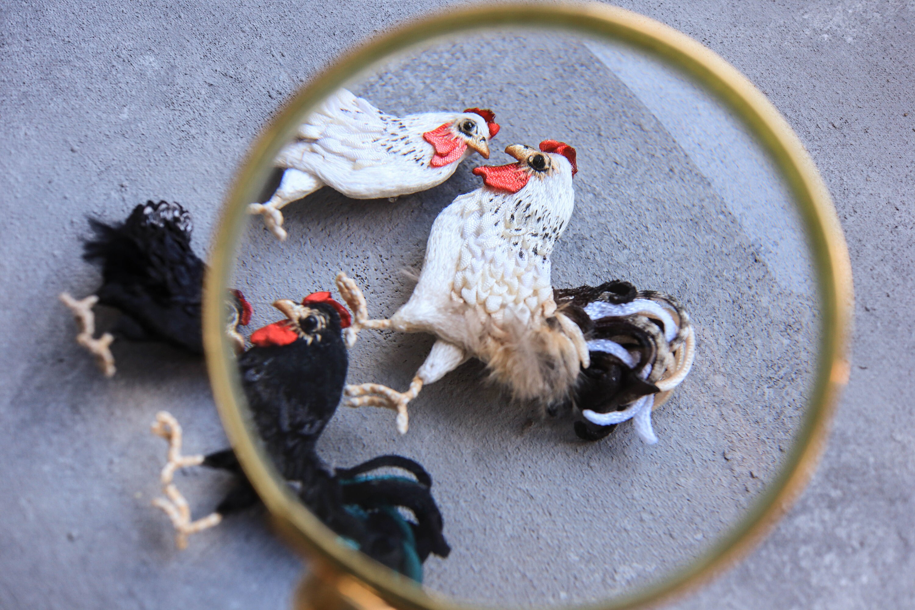 White Realistic Hand Embroidered Rooster Brooch - Etsy