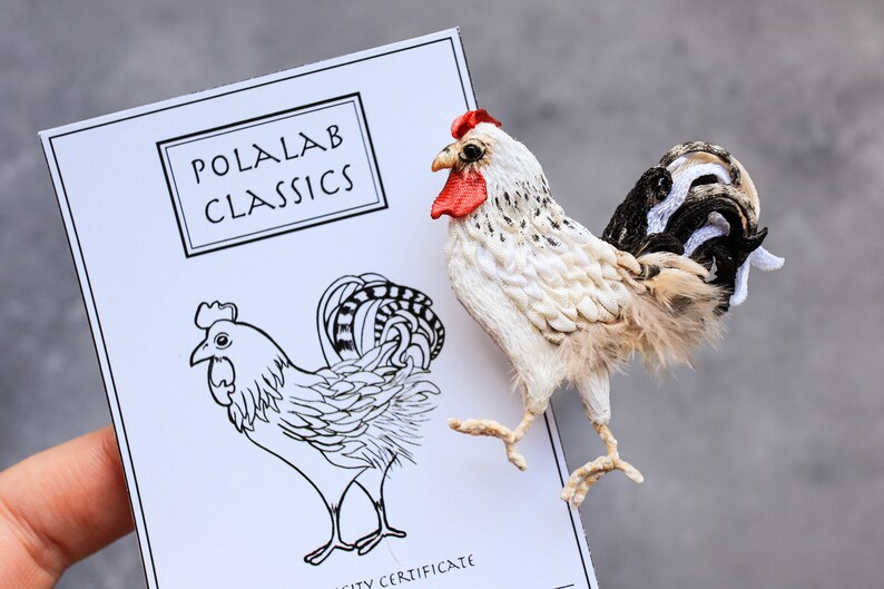 White Realistic Hand Embroidered Rooster Brooch - Etsy