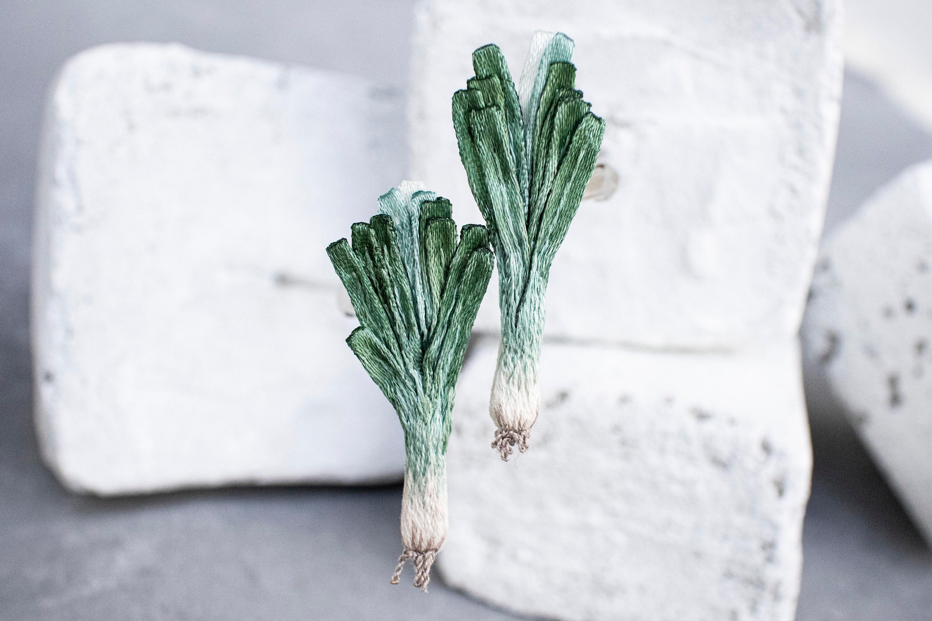 SET of 2 Leek Embroidered Collar Brooches - Etsy