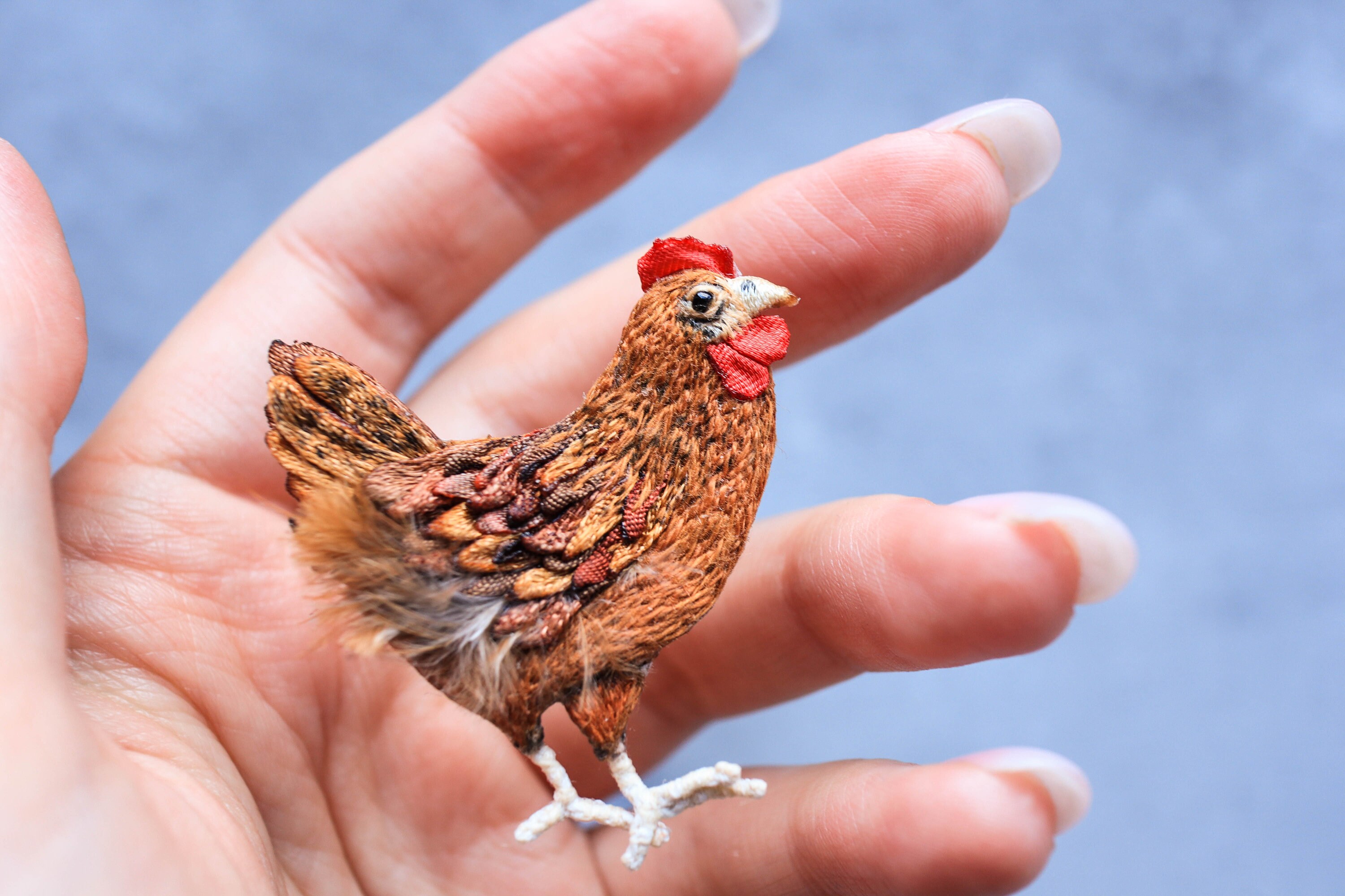 Ginger Red Embroidered Hen Brooch. Chicken Miniature. Realistic ...