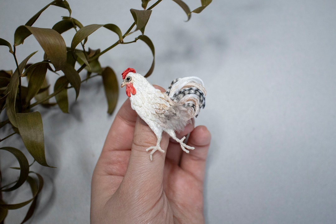 White Realistic Hand Embroidered Rooster Brooch - Etsy