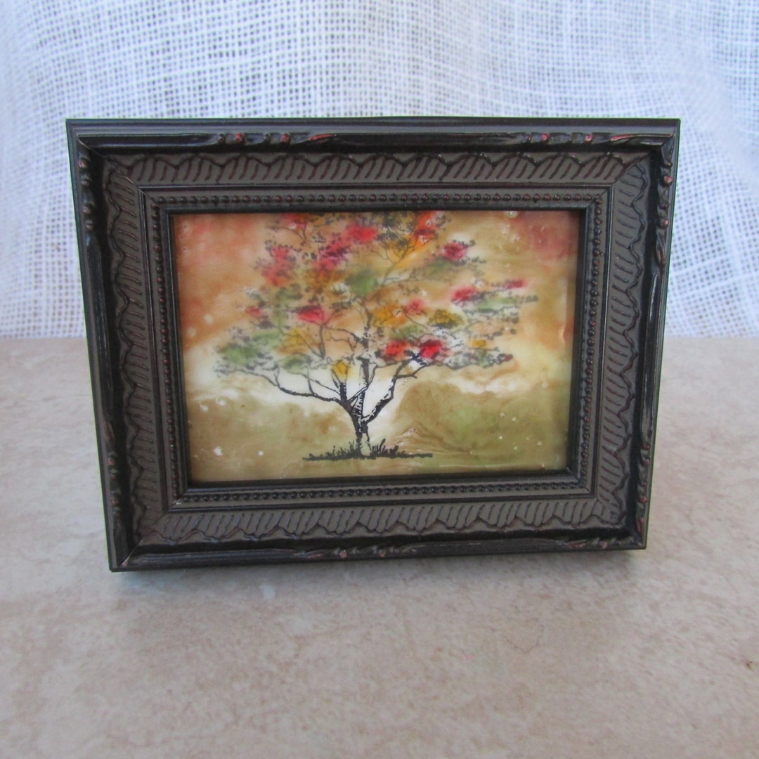 Encaustic Tree Painting, Ornate Black Frame, Fall Colors - Etsy