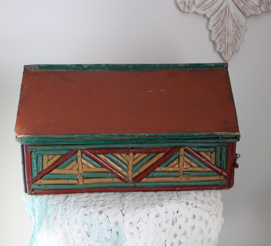Folk Art Twig Cabin Birdhouse Painted 1960s Primitive Handmade Barn Red ...