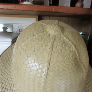 Woven Straw Pith Helmet Safari Hat Adjustable Sizing Taupe Green ...